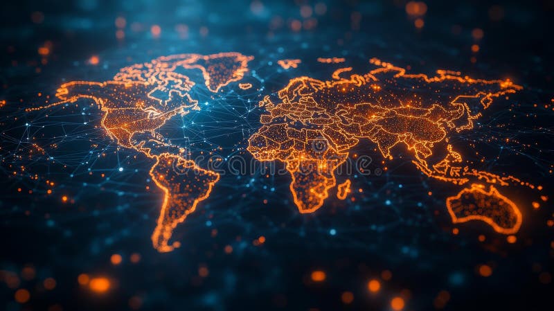 Digital Glowing World Map With Connection Lines Generative Ai Stock Illustration Illustration