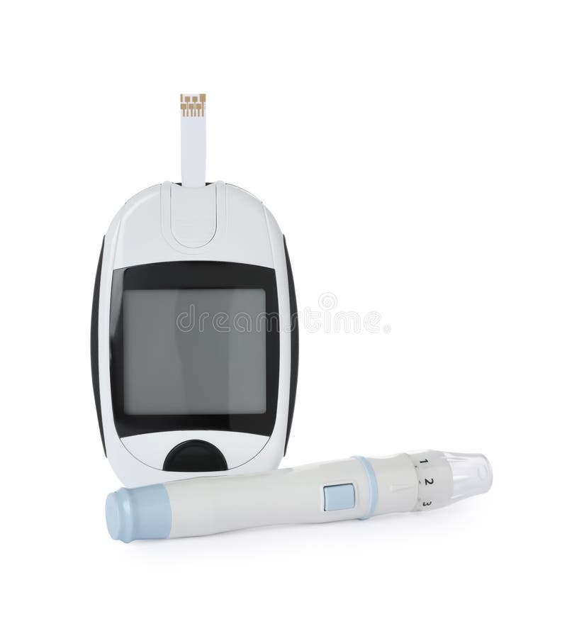 Digital Glucometer and Lancet Pen on White Background Stock Photo ...