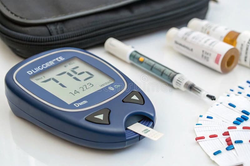 A Digital Glucometer with Test Strips Stock Illustration - Illustration ...