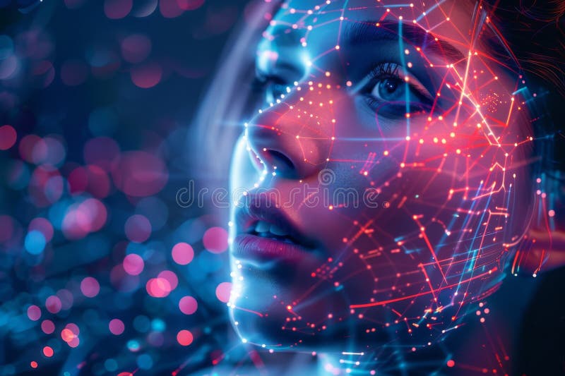 Digital Goddess Concept with Luminous Geometric Projections Across a ...