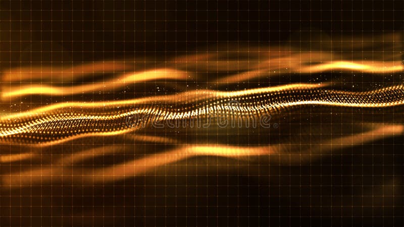 Digital Gold Color Particles Flow with Dust and Bokeh, Digital Stage ...