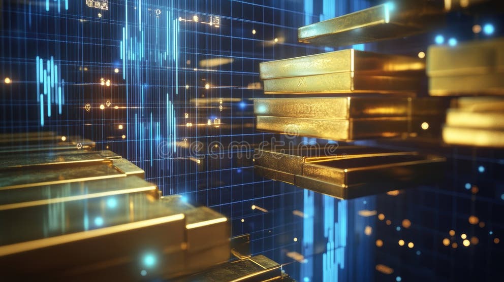 Digital Gold Vault Surrounded by Graphs and Data Stock Illustration ...