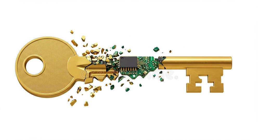 Digital Golden Key Morphing into Circuit Board Advanced Cybersecurity ...