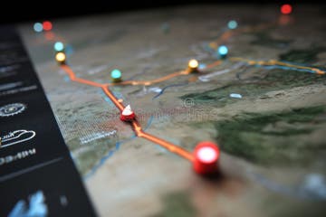 Digital GPS Map Displaying Blinking Route Points and Highlighted ...