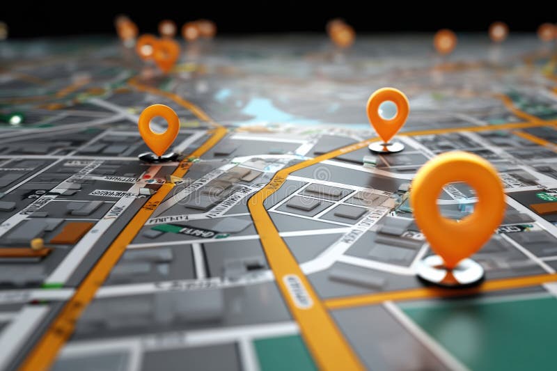 Digital GPS Map Displaying Blinking Route Points in an Urban ...