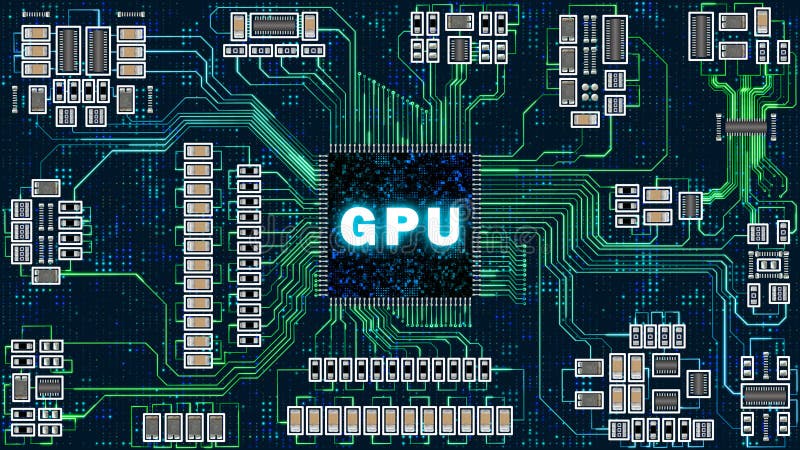 Digital GPU Chipset Illustration with Circuit Board Stock Illustration ...