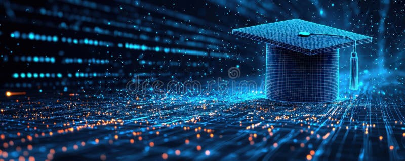 Digital Graduate Cap on Glowing Data Grid Representing Education and ...