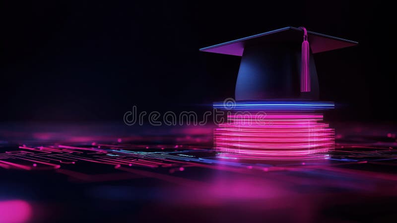Digital Graduation Cap on Abstract Tech Background. Futuristic Design ...