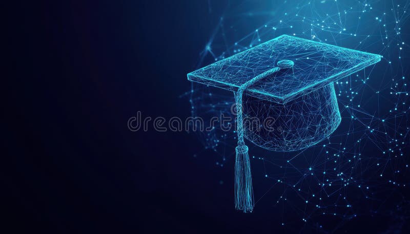 Digital Graduation Cap Against a Dark Background with Glowing ...