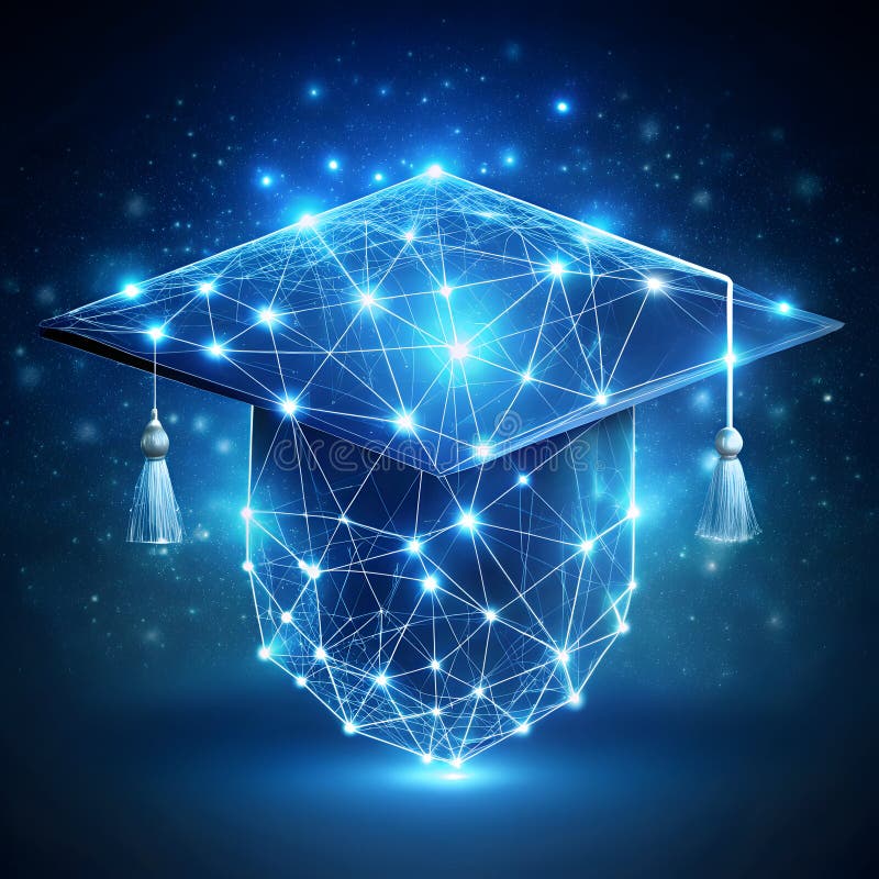 Digital Graduation Cap with Glowing Network Connections Against Starry ...
