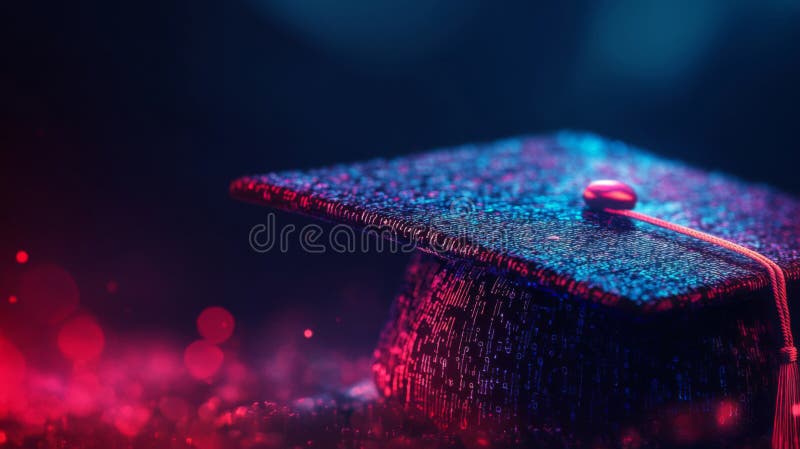 Digital Graduation Cap Illuminated in Neon Light Stock Illustration ...