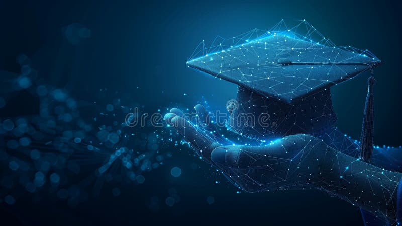 Digital Graduation Cap Illuminated by Network Connections Representing ...