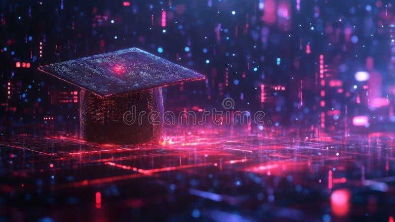Digital Graduation Cap Illuminates Online Learning Stock Illustration ...