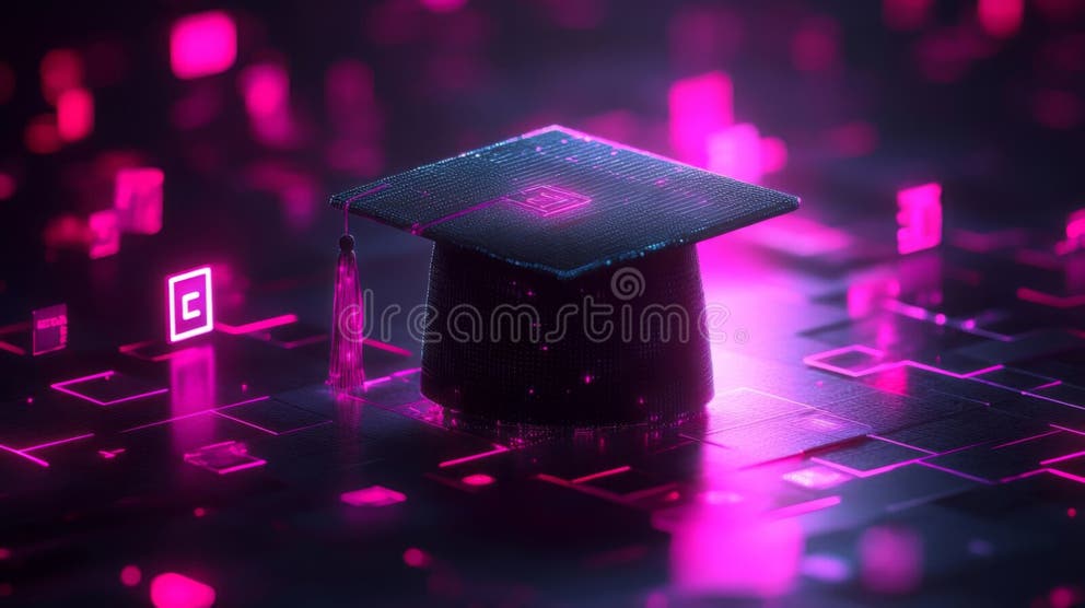 Digital Graduation Cap Illuminates Virtual Learning Space Stock ...