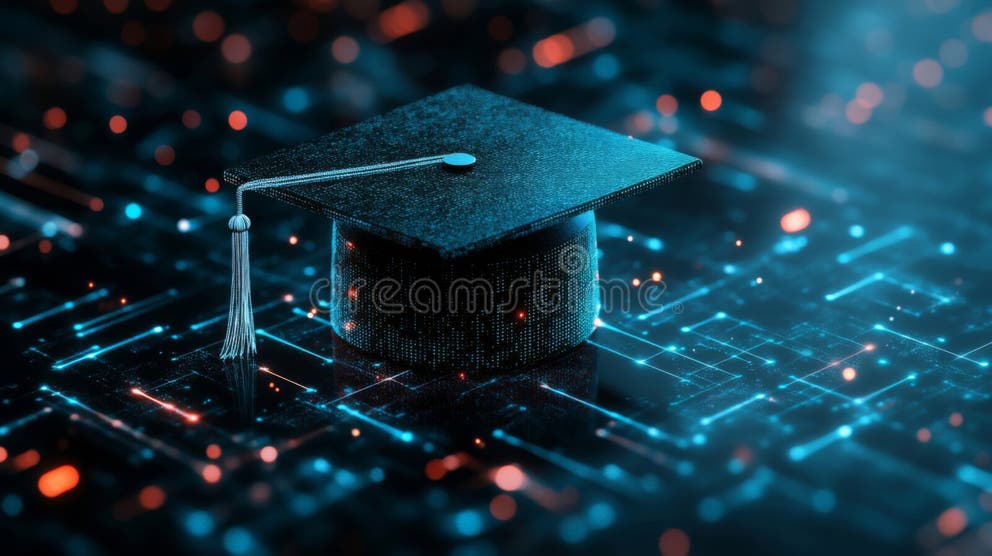 Digital Graduation Cap on a Network Background Stock Illustration ...