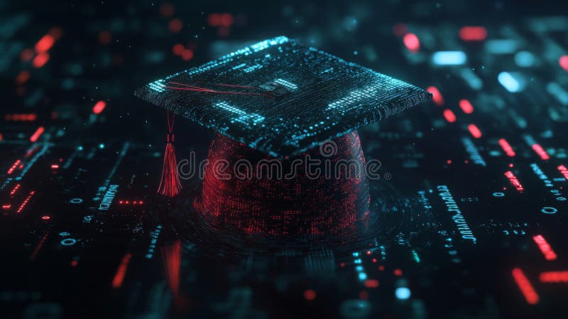 Digital Graduation Cap Representing Online Education Stock Illustration ...