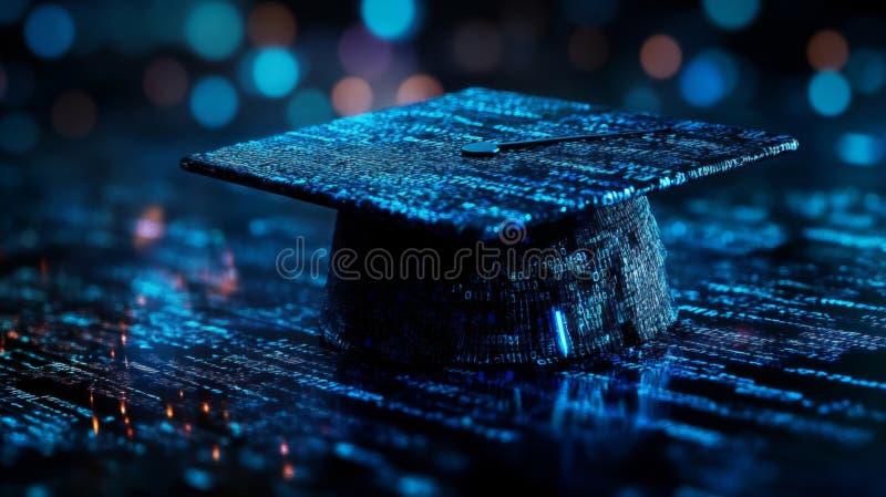 Digital Graduation Cap Representing Online Education Stock Illustration ...