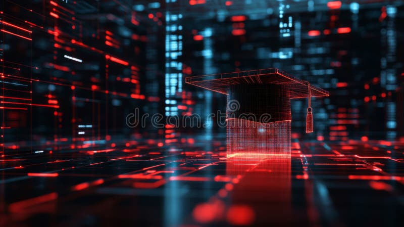 Digital Graduation Cap Represents Online Education Stock Illustration ...