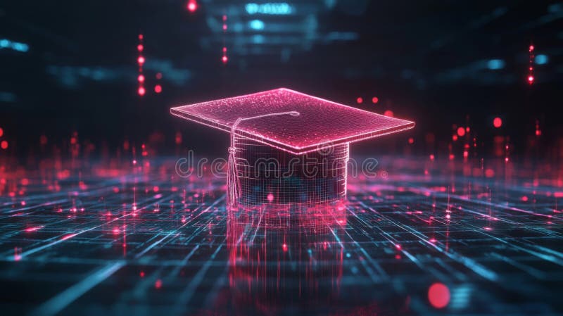 Digital Graduation Cap Represents Online Learning Stock Illustration ...
