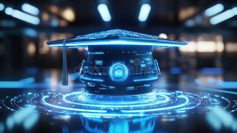 Digital Graduation Cap Represents Online Learning and Future Education ...