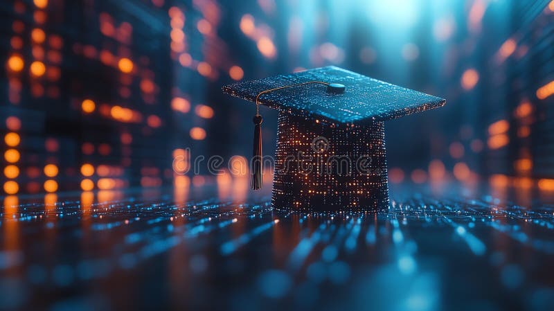 Digital Graduation Cap Symbolizing Education in a Tech-driven Future ...