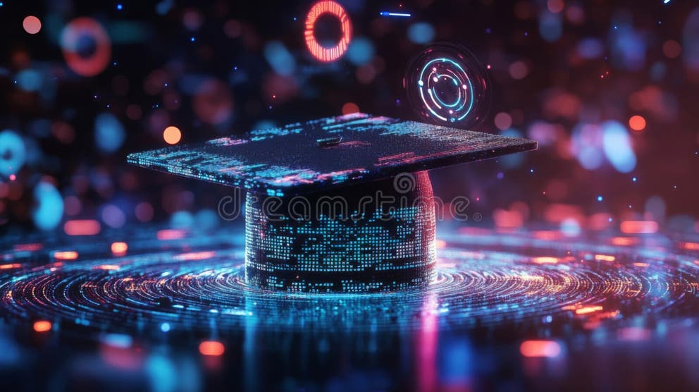 Digital Graduation Cap Symbolizing Online Education Stock Illustration ...