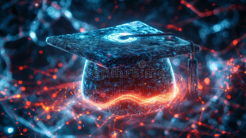 Digital Graduation Cap Symbolizing Online Learning Stock Illustration ...