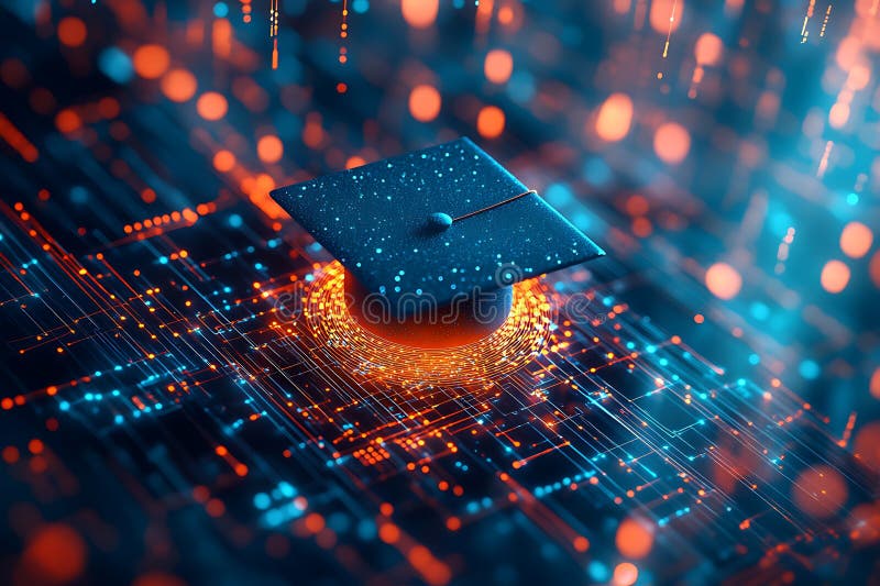 Digital Graduation Cap on Technology Network Stock Illustration ...