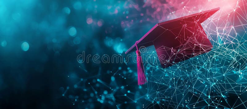 Digital Graduation Caps Float Over Interconnected Nodes Symbolizing the ...