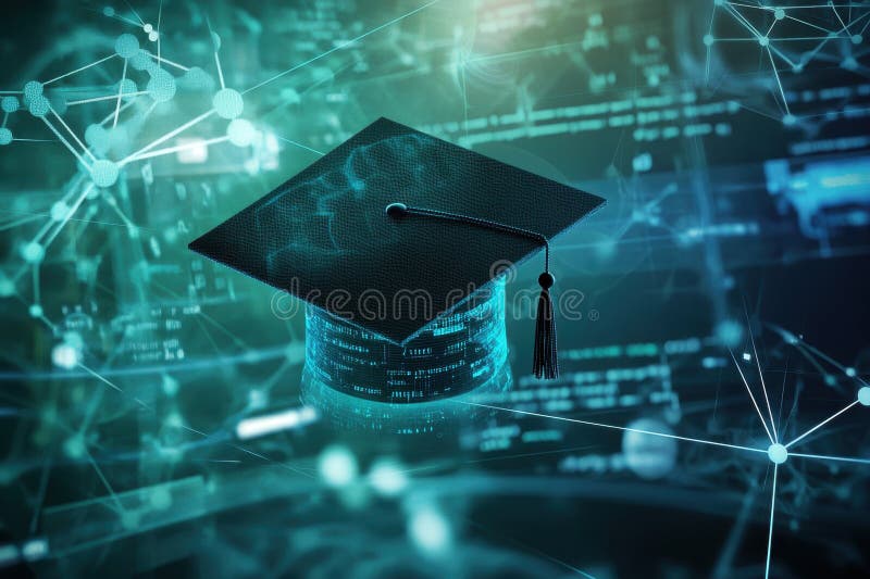 Digital Graduation Concept with Virtual Hat and Technology Elements ...