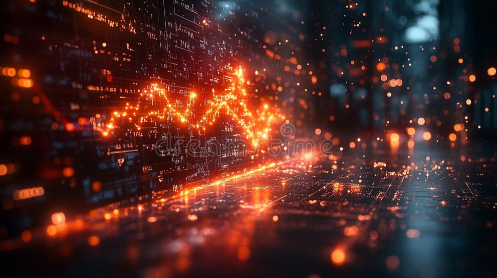 A Digital Graph with Glowing Lines and Dots Representing Data Points in ...