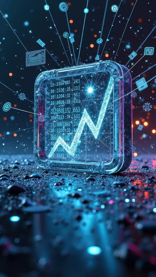 Digital Graph Hologram in Futuristic Environment with Binary Code and Data Icons Stock Photo ...