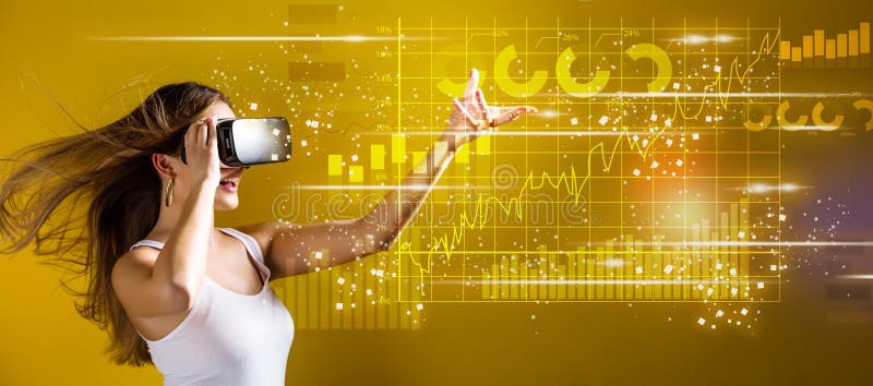 Digital Graph with Woman Using a Virtual Reality Headset Stock ...