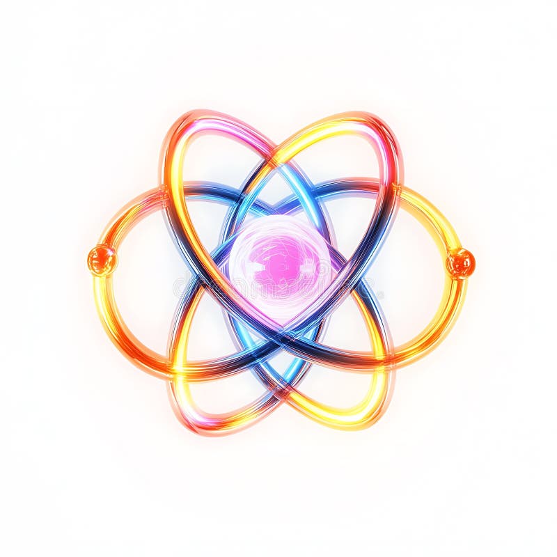 Digital Graphic of Atom with Orbiting Subatomic Clusters with White ...