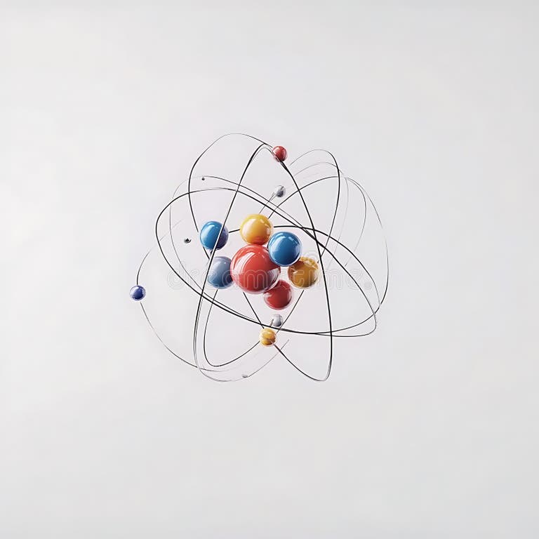 Digital Graphic of Atom with Orbiting Subatomic Objects with White ...