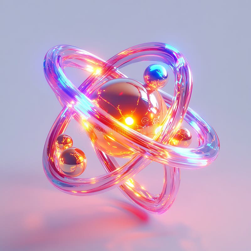 Digital Graphic of Atom with Orbiting Subatomic Spheres with White ...