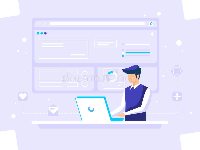 Digital Graphic Concept. Male Worker Presenting in Front Screen. Used ...