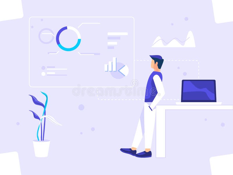 Digital Graphic Concept Man Manager Monitoring Chart Progress Used