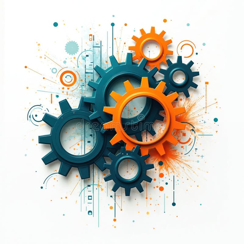 Digital Graphic Design of Interlocking Gears in Bright Colors on White ...