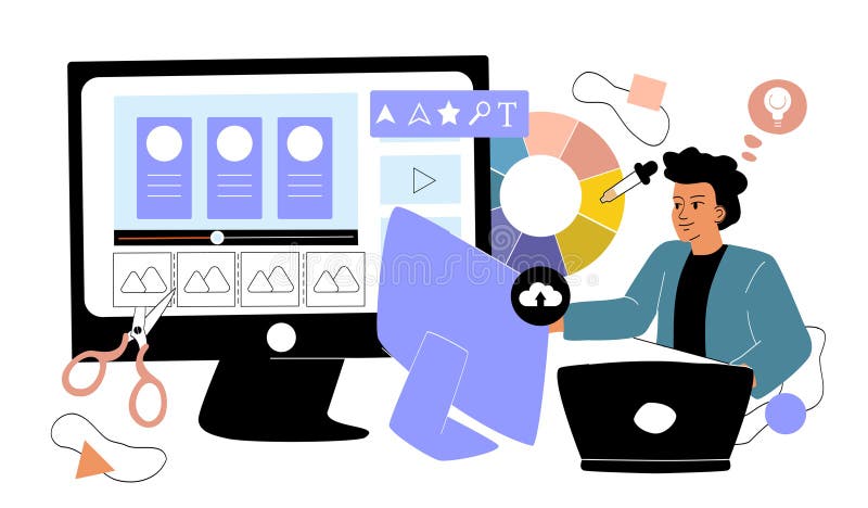 Digital Graphic Designer Working on Creative Project. Stock ...