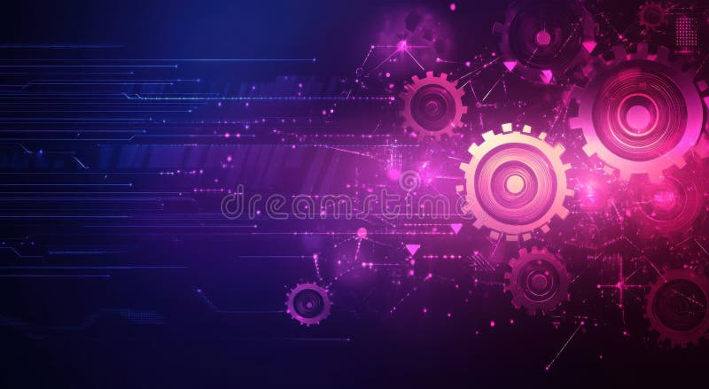 Digital Graphic Featuring Interconnected Gears with a Purple Background ...