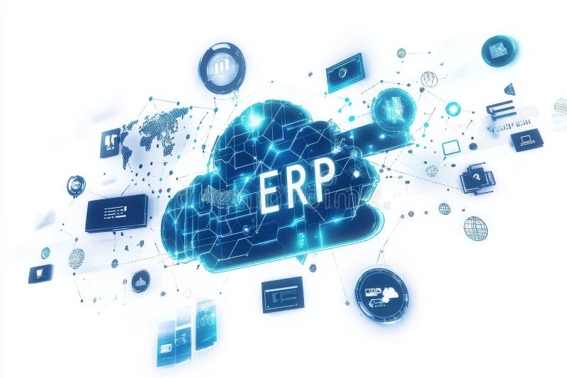 Cloud Computing and ERP Concepts Showcased with Digital Graphics and ...