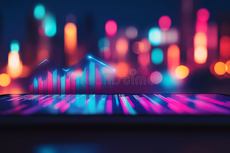 Digital Graphs and Data Visualization are Displayed on a Wooden Table ...