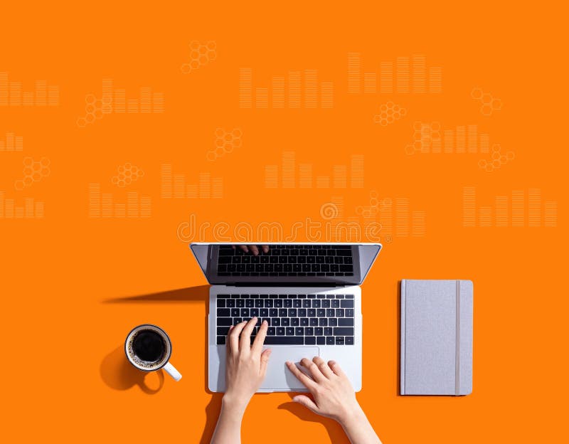 Digital Graphs and Hexagon Grids with Person Using a Laptop Stock Photo ...