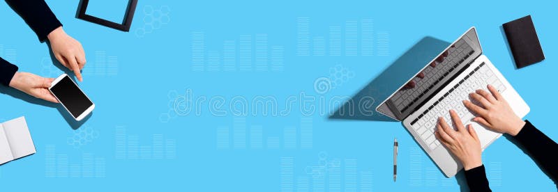 Digital Graphs and Hexagon Grids with People Working Together Stock ...