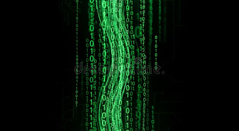Digital Green Binary Code Stream Abstract Dark Background Stock ...