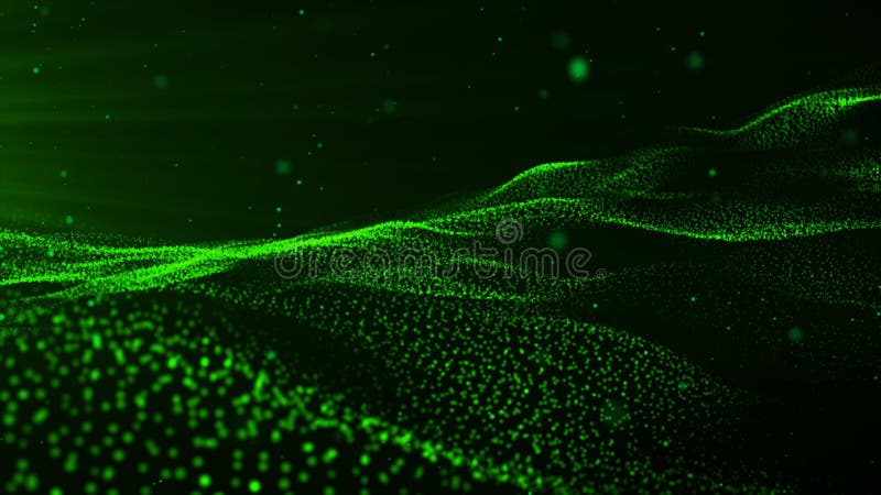 Digital Green Color Wave Particles and Bokeh Abstract Background Stock ...
