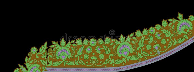 Digital Green Leaves Flower Tree Branches Textile Border Design Stock ...
