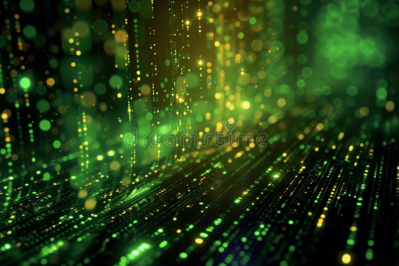 A Digital Green Matrix Background Representing Data Processing, Computer Networks, and the ...