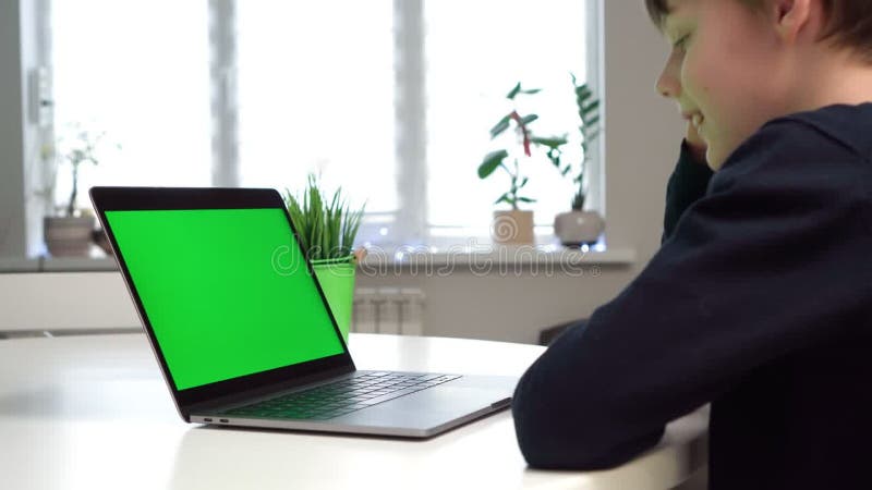 Digital Green Screen Chroma Key Laptop Computer on Home Table, Side ...